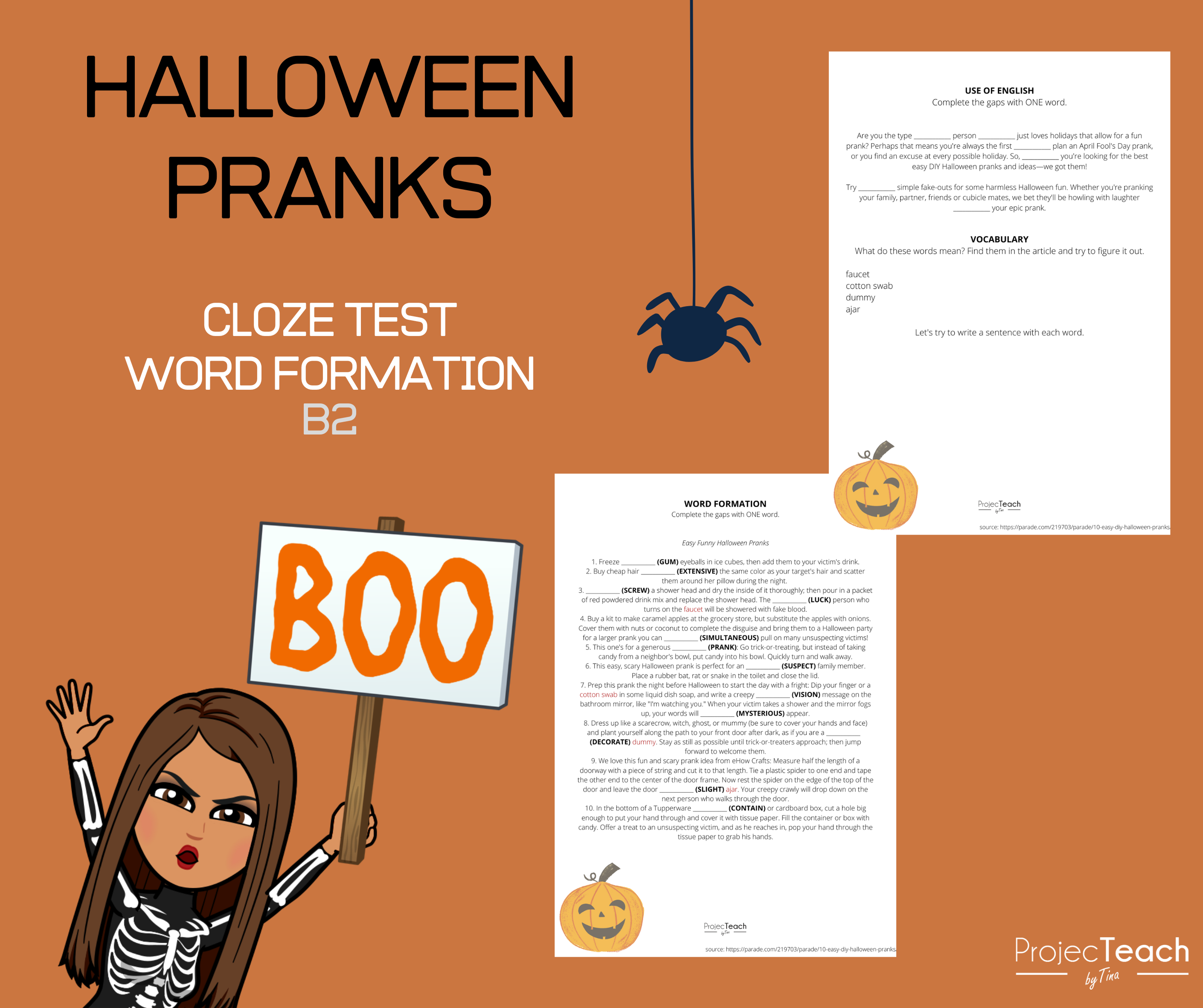 Halloween Pranks – word formation, close test, vocabulary – ProjecTeach ...